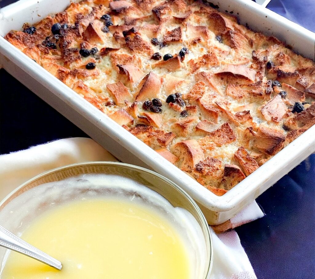 Cinnamon Raisin Bread Pudding (with Custard Sauce)
